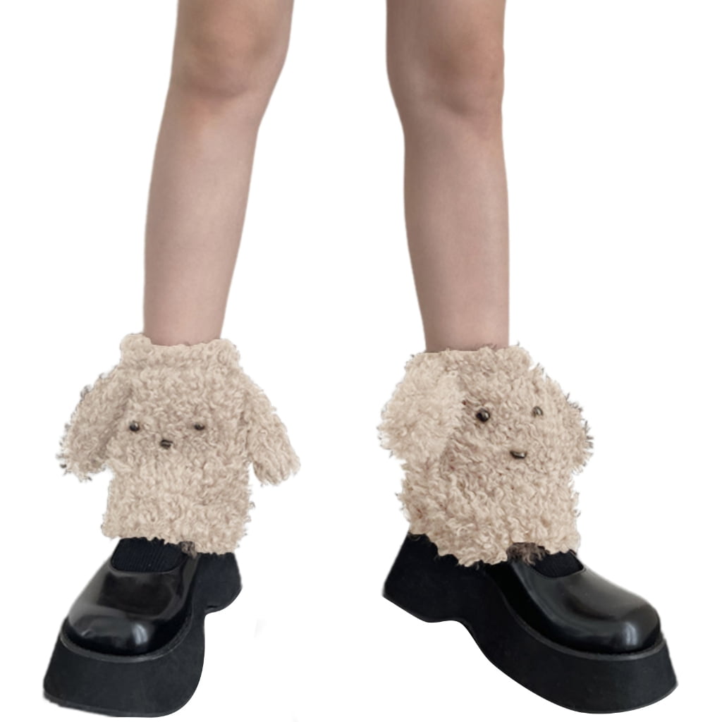 Aellinatey Women 3D Puppy Ears Fuzzy Leg Warmers Furry Plush Boot Cuffs ...