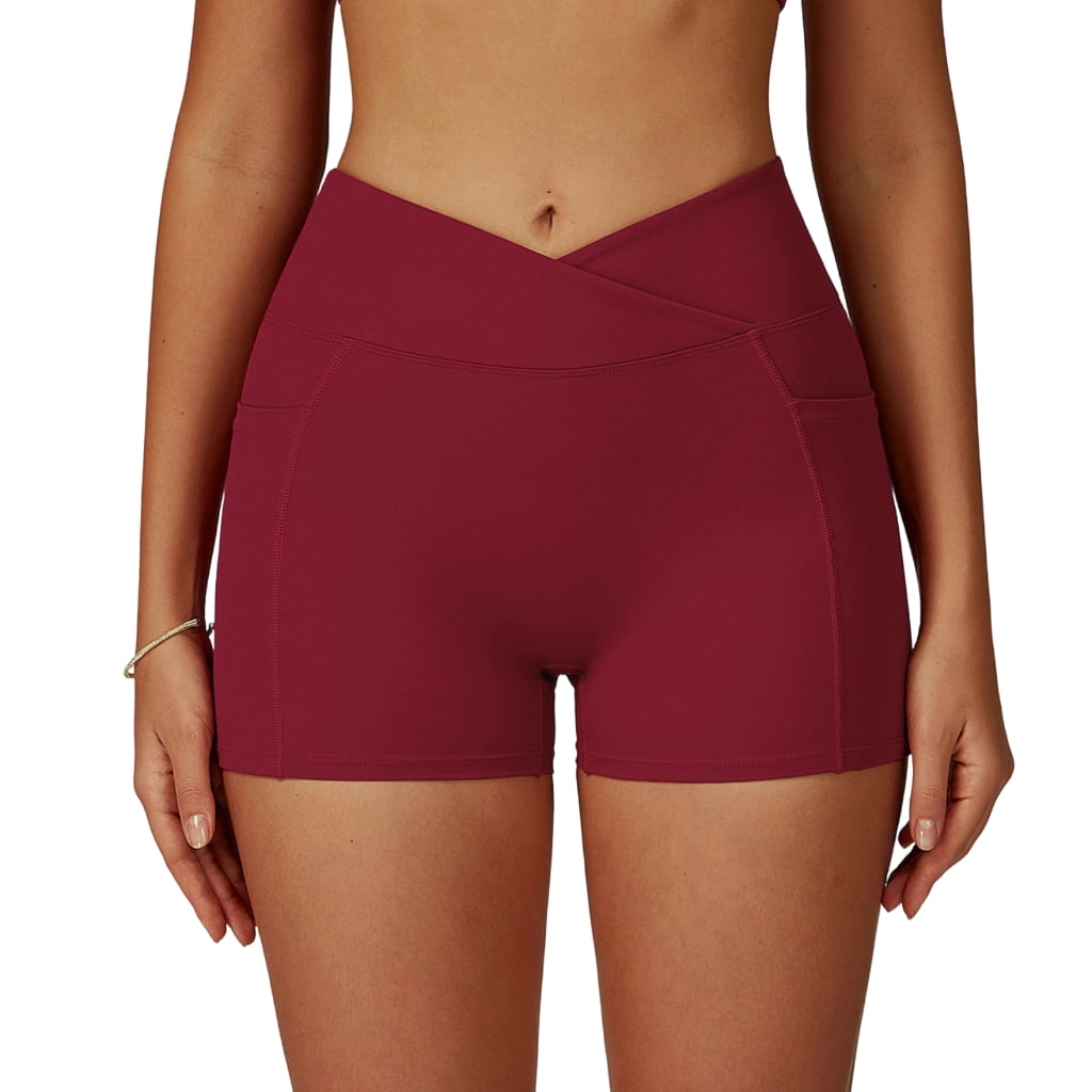 Aellinatey Women Athletic Gym Shorts With Pockets High Waist Belly ...