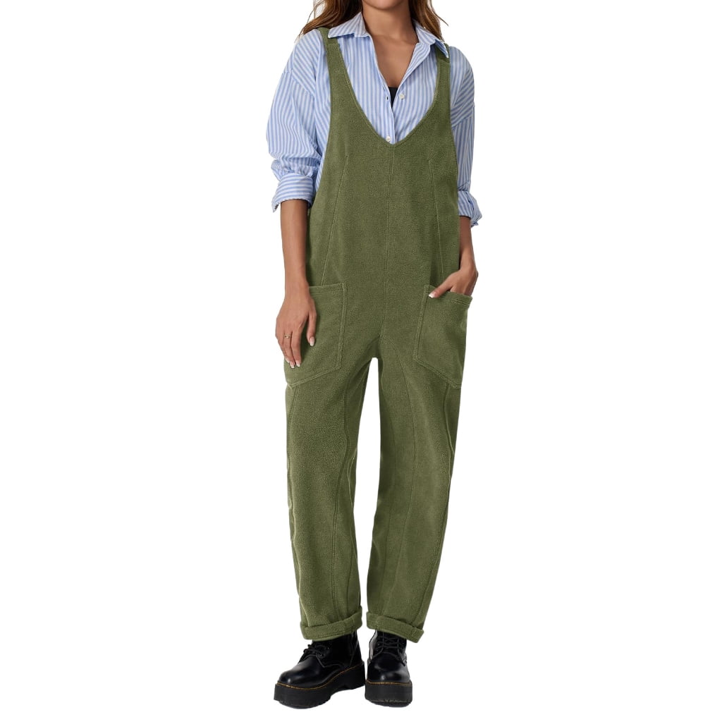 Aellinatey Women Fleece Overalls Winter Fuzzy Jumpsuits with Pocket ...