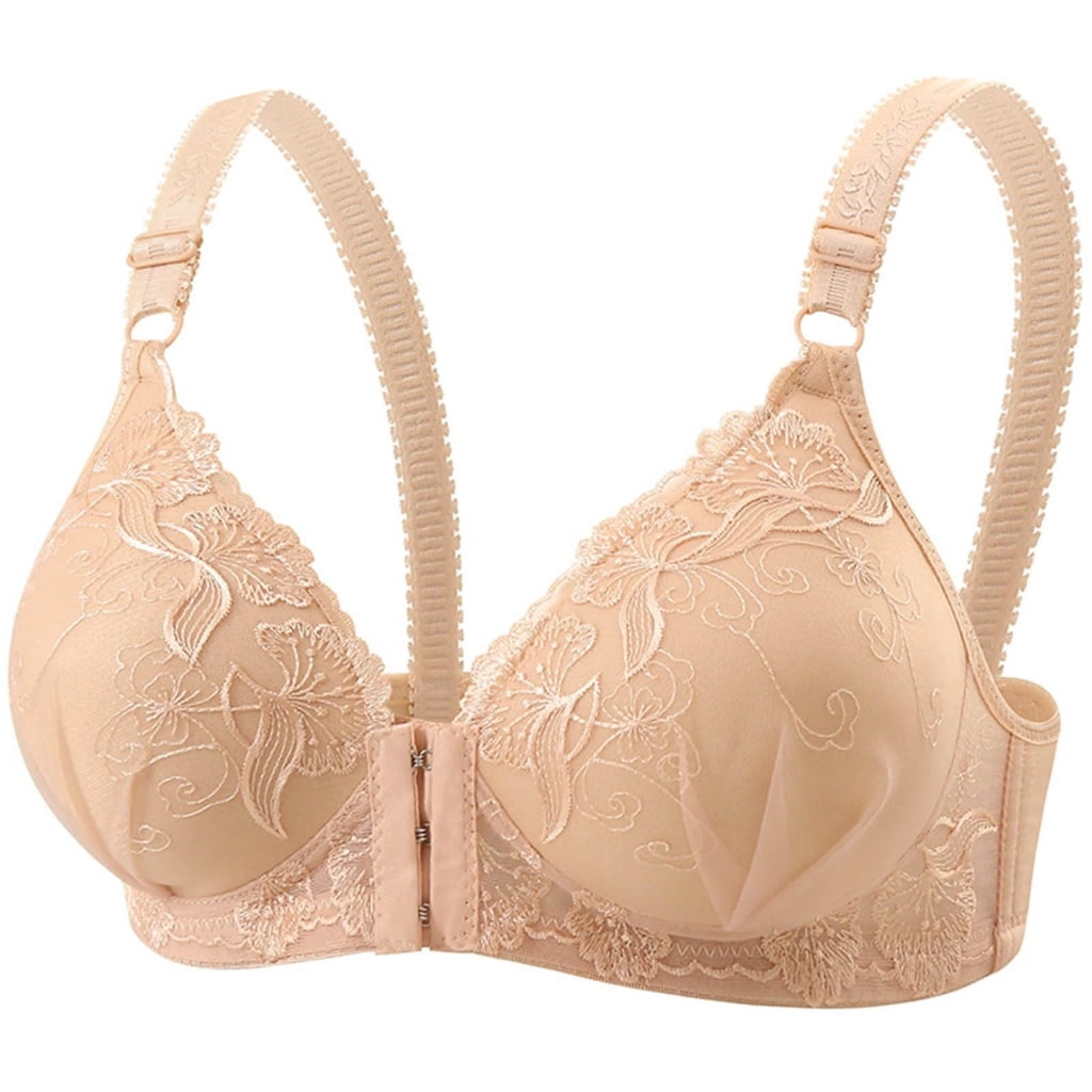 Aellinatey Women Push Up Front Closure Lace Bra Sheer Deep V Padded ...