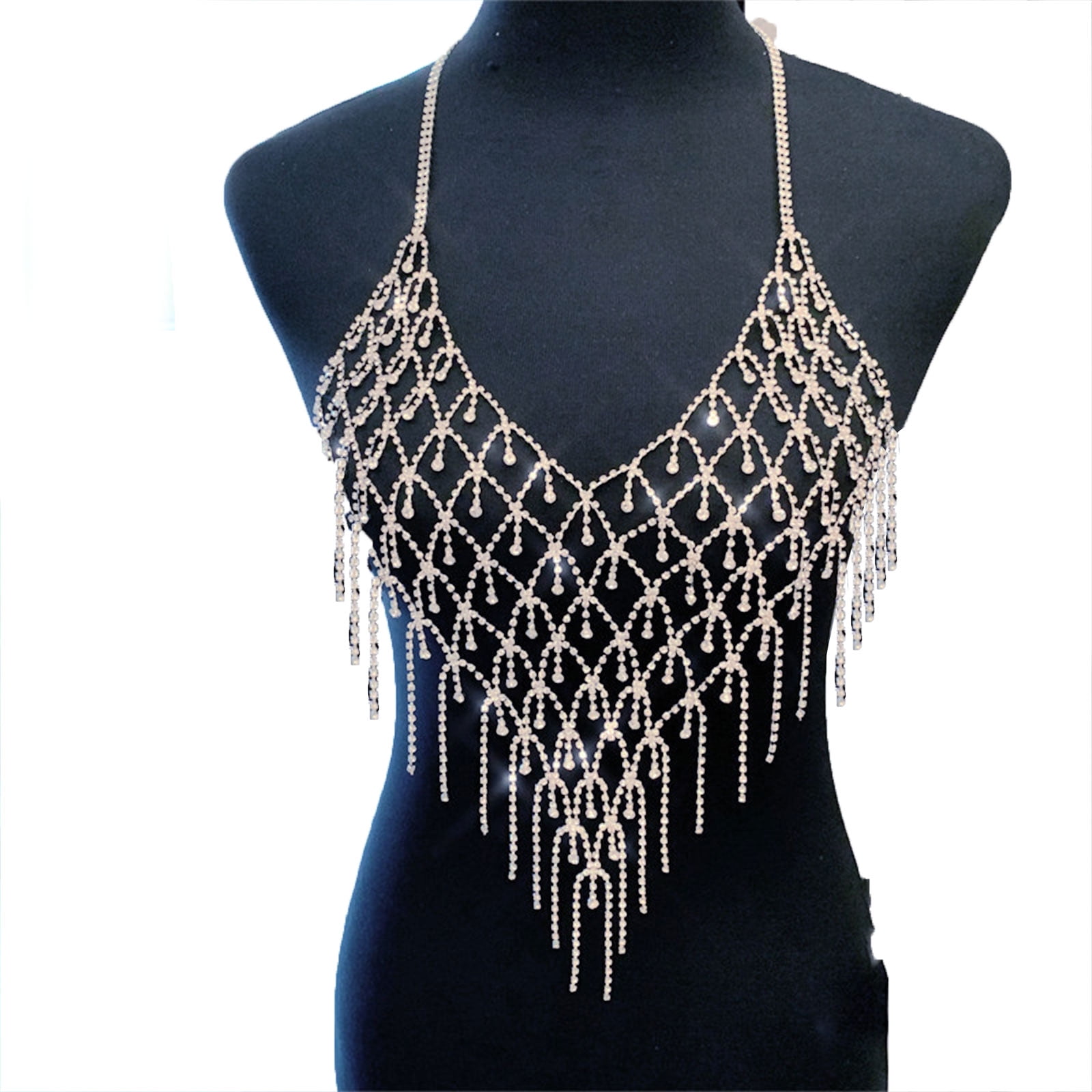 Aellinatey Women Sexy Shiny for Rhinestone Tassel Halter Bra Faux ...