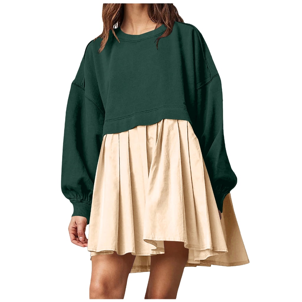 Aellinatey Women Sweatshirts Dress Oversized Long Sleeve Patchwork ...
