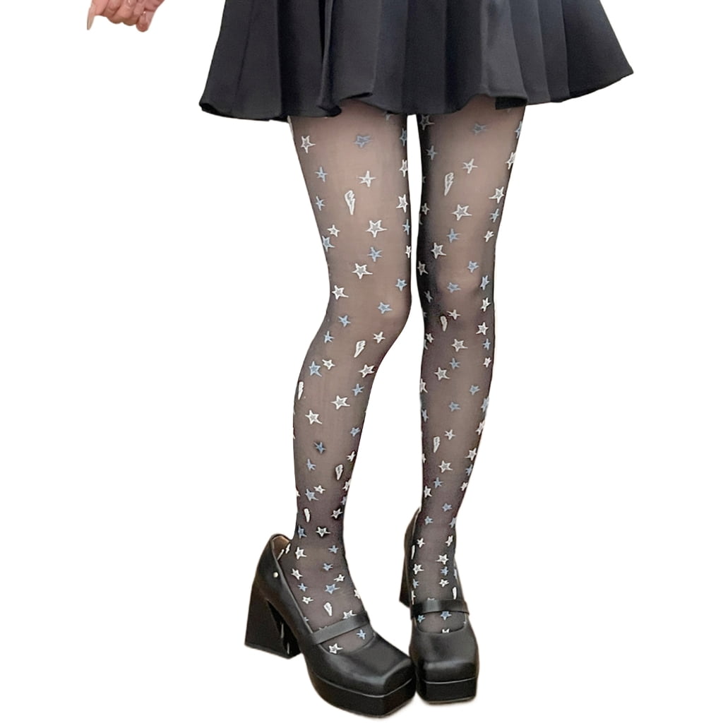 Aellinatey Women Vintage Footed Tights Japanese Star Patterned Silk ...