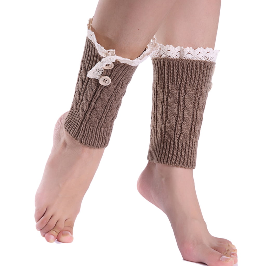 Aellinatey Women Winter Cable Knit Boot Cuffs Toppers Ruffled Lace Trim ...