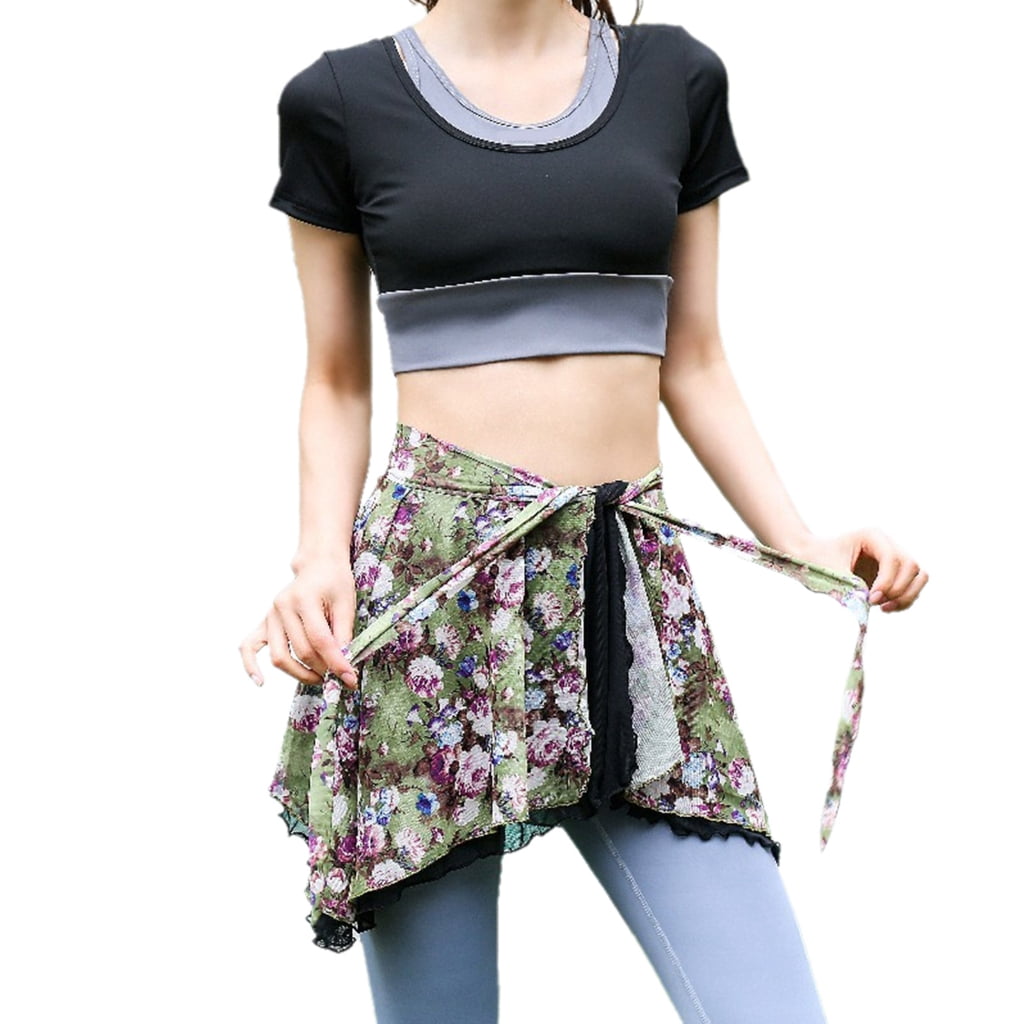 Aellinatey Women Yoga Mesh Wrap Skirt Flower Print Self Tie Up ...
