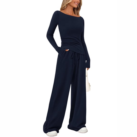 Aellinatey Women's 2 Piece Lounge Sets Asymmetrical Long Sleeve T Shirt ...