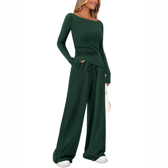Aellinatey Women's 2 Piece Lounge Sets Asymmetrical Long Sleeve T Shirt ...