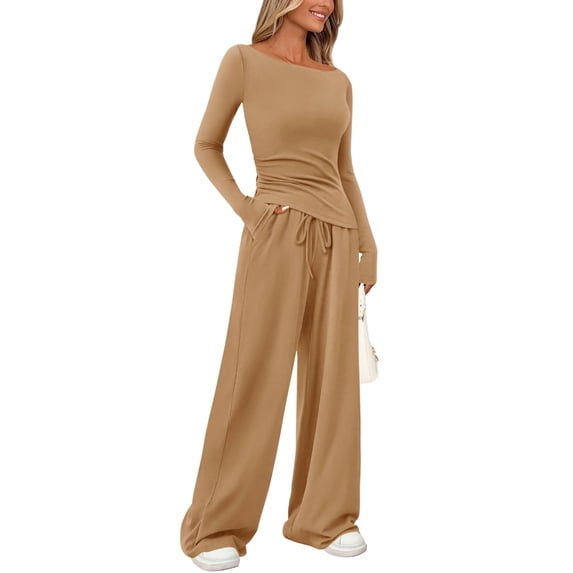 Aellinatey Women's 2 Piece Lounge Sets Asymmetrical Long Sleeve T Shirt ...