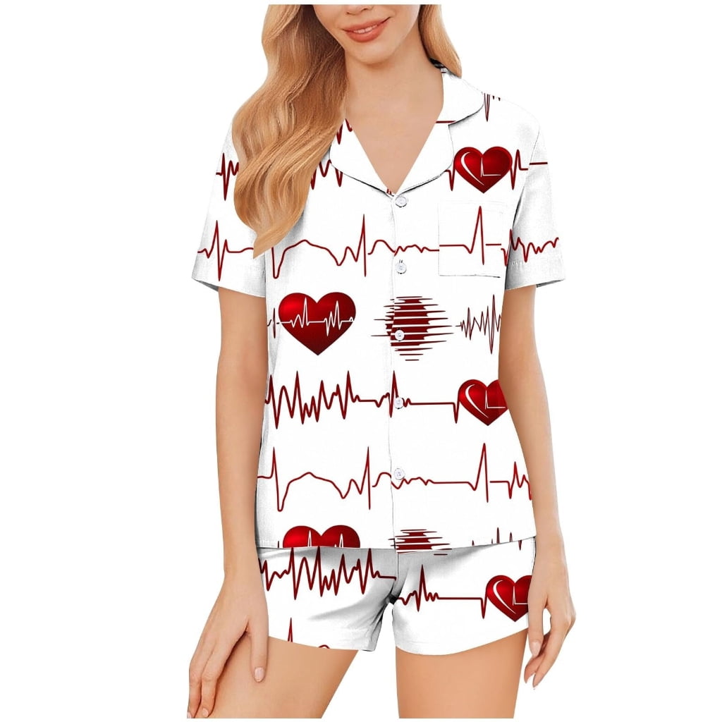 Aellinatey Women's 2 Piece Pajama Sets Love Heart Print Lightweight ...