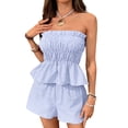 Aellinatey Women's 2 Piece Vacation Outfits Shirred Ruffle Strapless ...