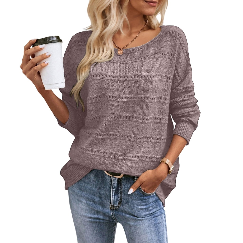 Aellinatey Women's Boat Neck Knit Sweater Casual Pullover Sweater 2023 ...