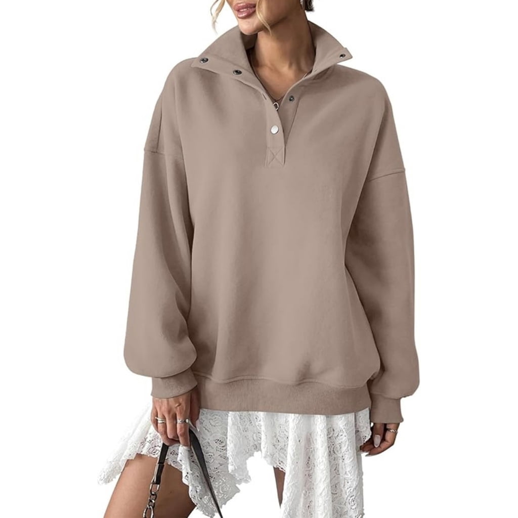 Aellinatey Women's Cardigan Oversized Henley Neck Long Sleeve Button ...