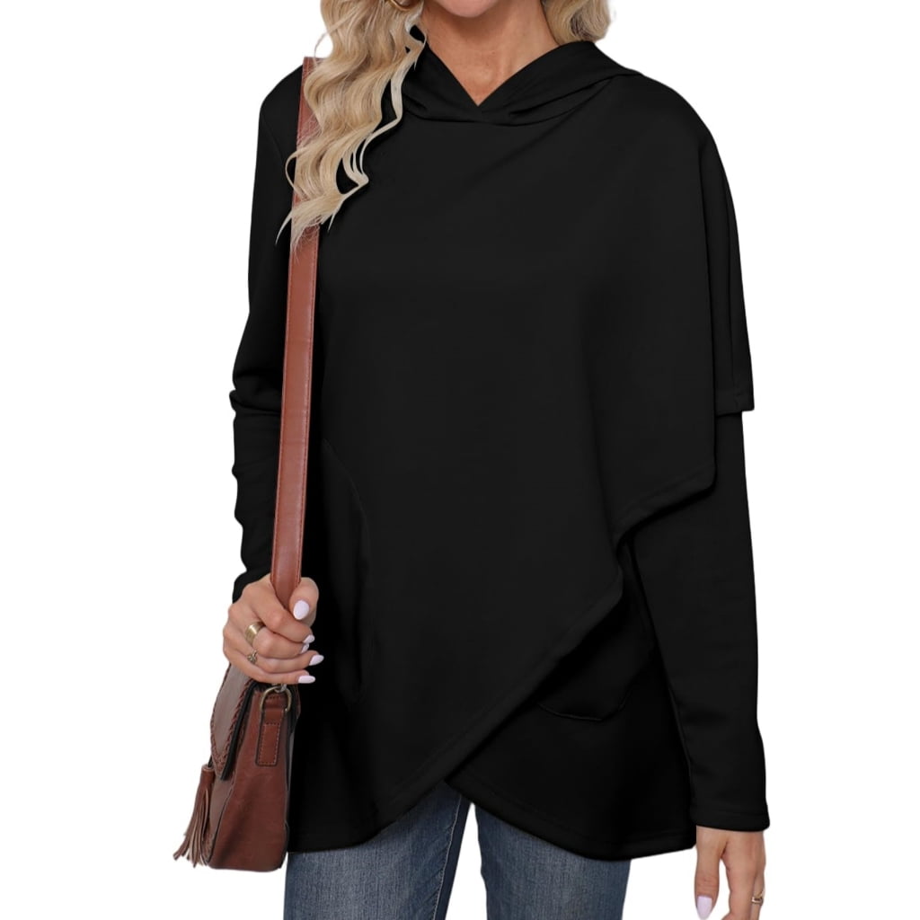 Aellinatey Women's Casual Hoodie Long Sleeve Loose Irregular Solid ...