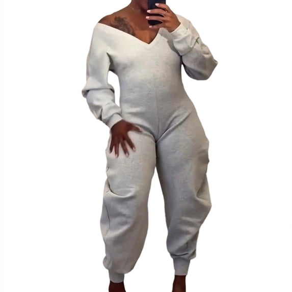 Aellinatey Women's Casual Jumpsuit, Sexy V-neck Off-shoulder Long ...