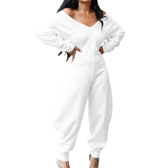 Aellinatey Women's Casual Jumpsuit, Sexy V-neck Off-shoulder Long ...