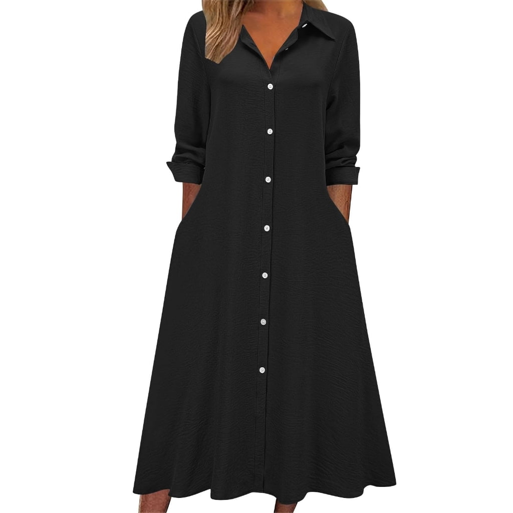 Aellinatey Women's Casual Long Sleeve Button Down Shirt Dress Trendy ...