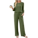 Aellinatey Women's Casual Set Two-Piece Pajamas Autumn Ribbed Knit Set ...