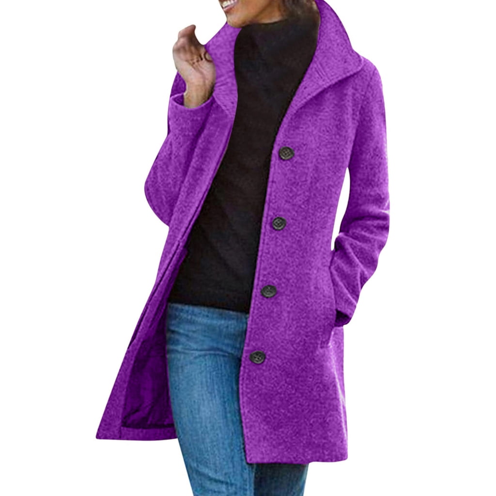 Aellinatey Women's Casual Thicken Wool Blend Stand Collar Single ...