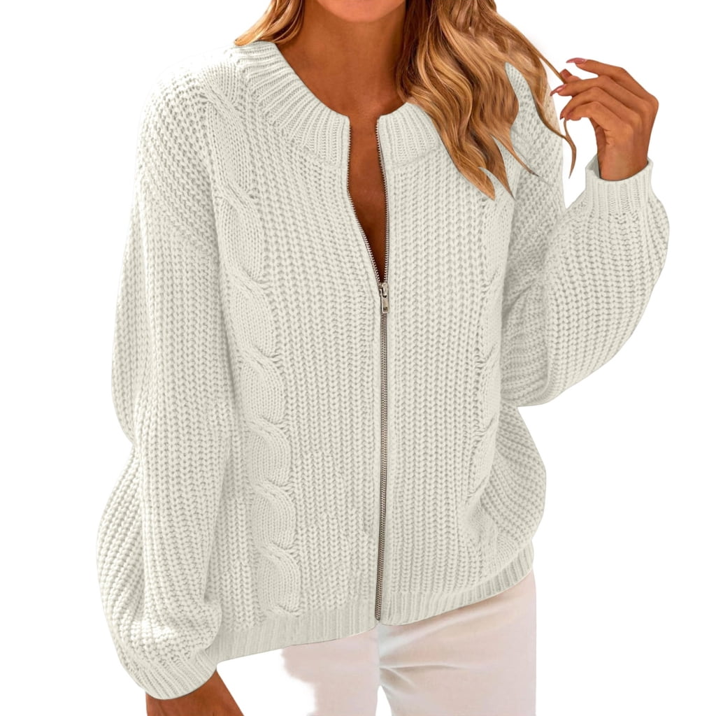 Aellinatey Women's Chunky Knit Open Front Sweater Long Sleeve Zipper ...