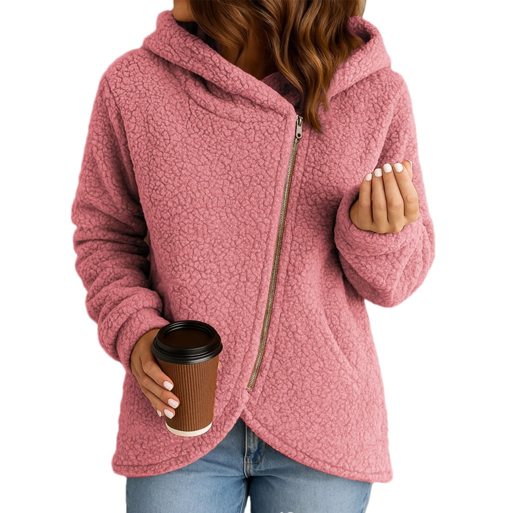Aellinatey Women's Coat Zipper Fleece Hoodie Fall Winter Keep Warm ...