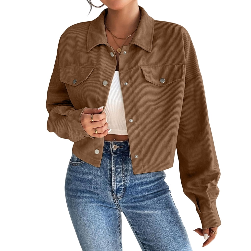 Aellinatey Women's Corduroy Autumn and Winter Button Long Sleeve Jacket ...