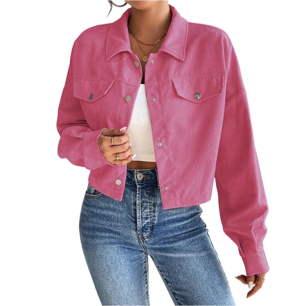 Aellinatey Women's Corduroy Autumn and Winter Button Long Sleeve Jacket ...