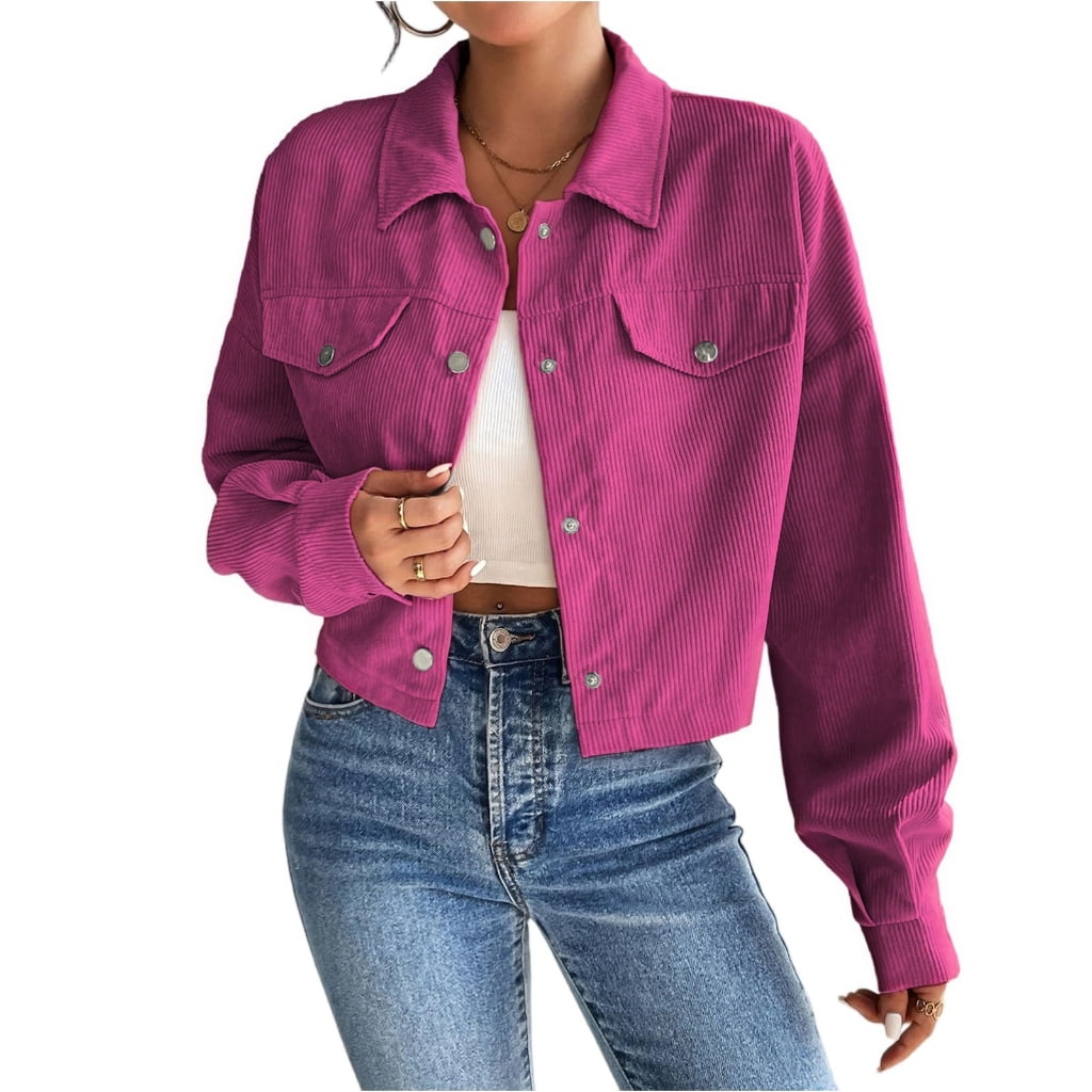 Aellinatey Women's Corduroy Autumn and Winter Button Long Sleeve Jacket ...