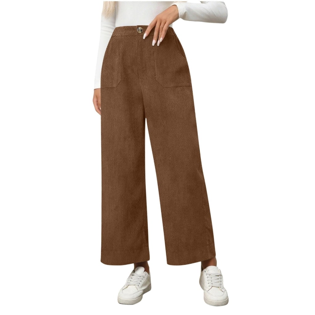 Aellinatey Women's Corduroy Casual High-Waisted Loose Wide-Leg Pants ...