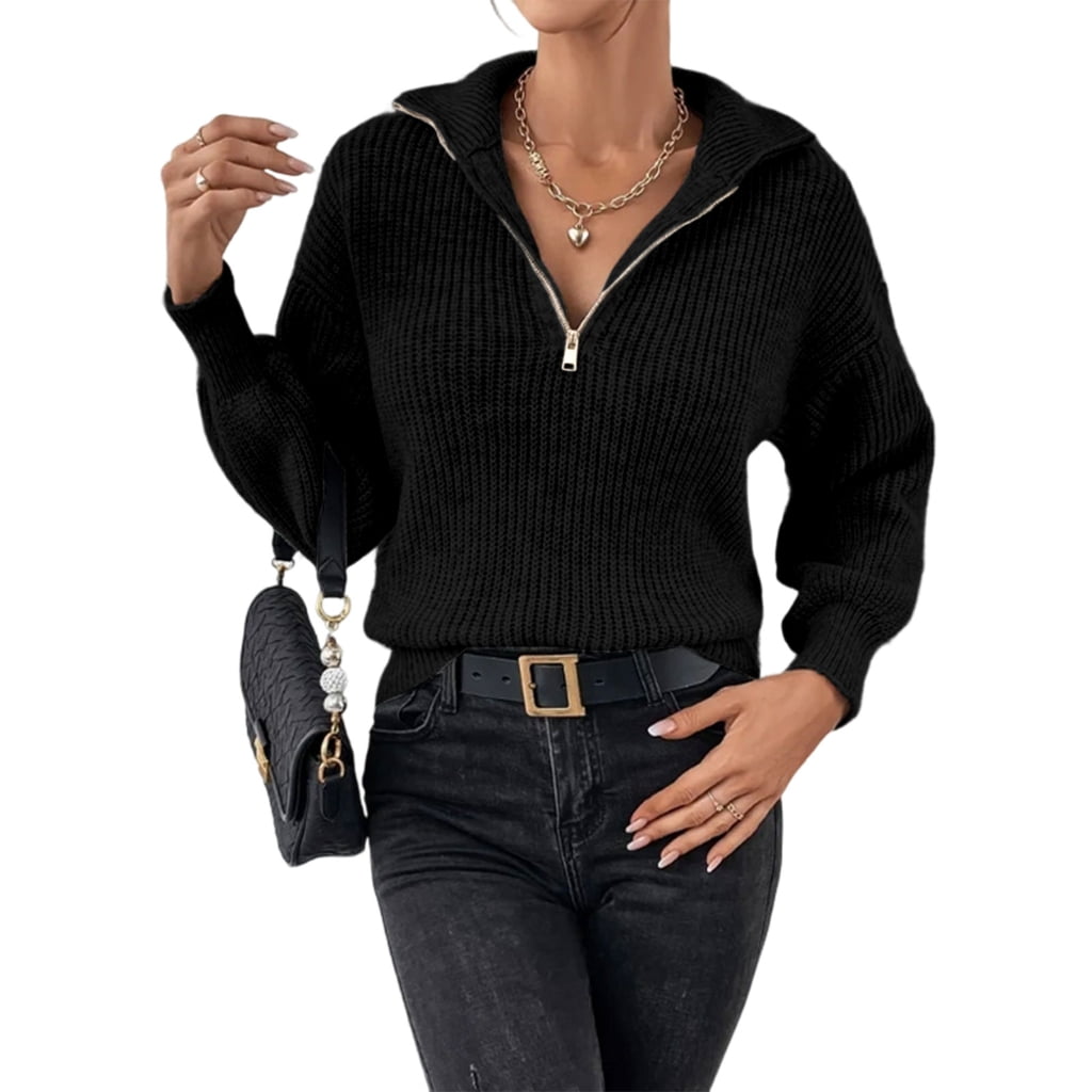 Aellinatey Women's Easy Wear Quarter Zip V Neck Sweater Comfortable ...