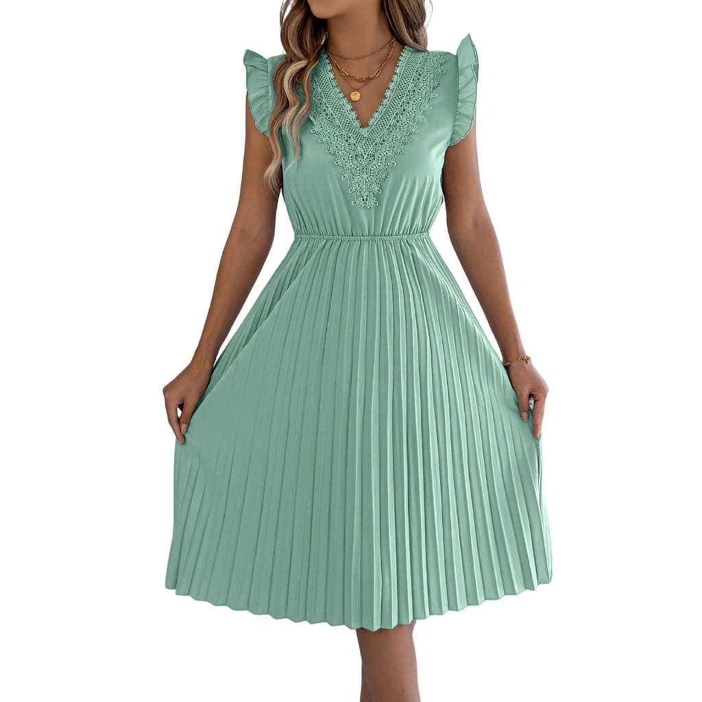 Aellinatey Women's Elegant Ruffle Sleeve Dress Semi-Formal Bohemian ...