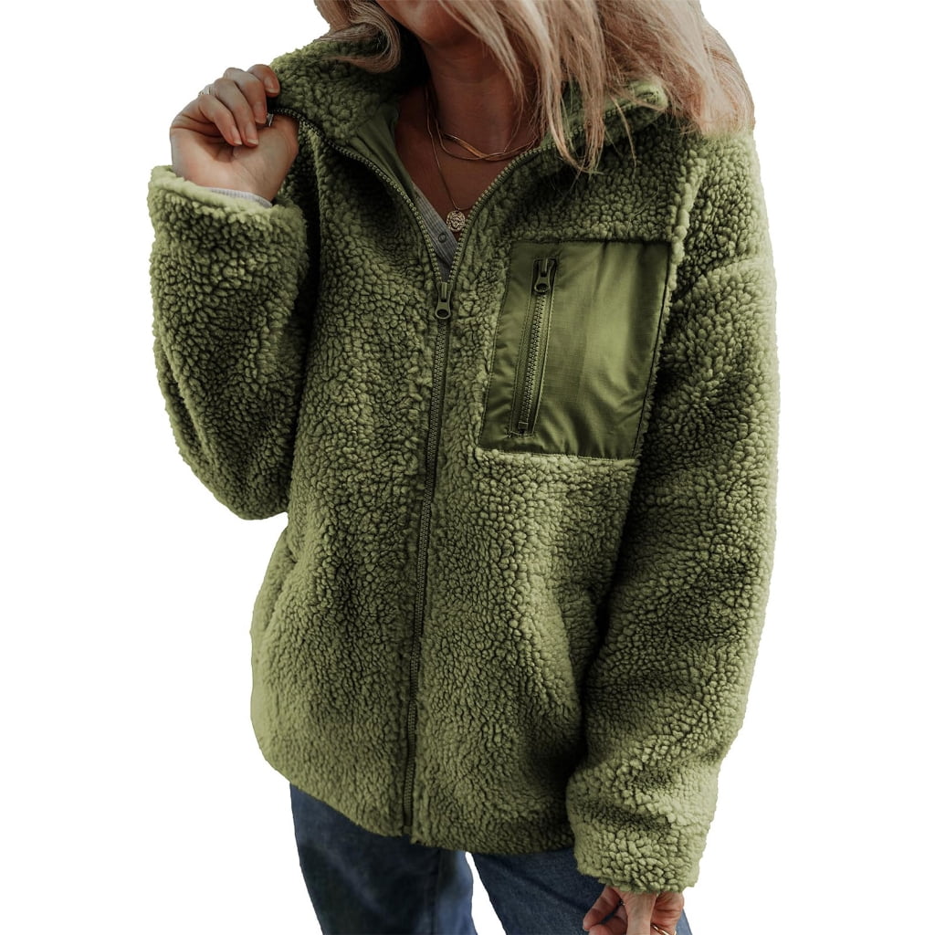 Aellinatey Women's Fashionable Full-Zip Fleece Coat, Long Sleeve, Loose ...