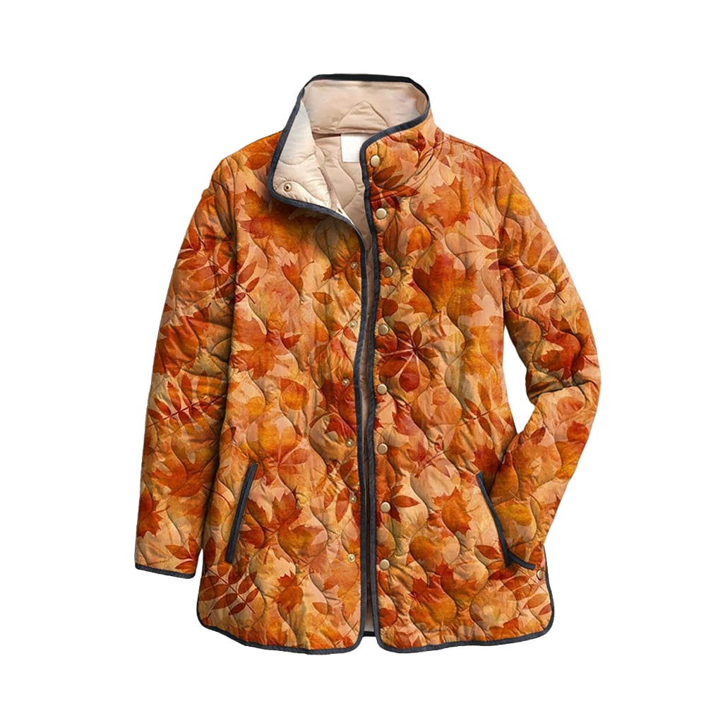Aellinatey Women's Floral Printed Quilted Puffer Button Open Front Coat ...