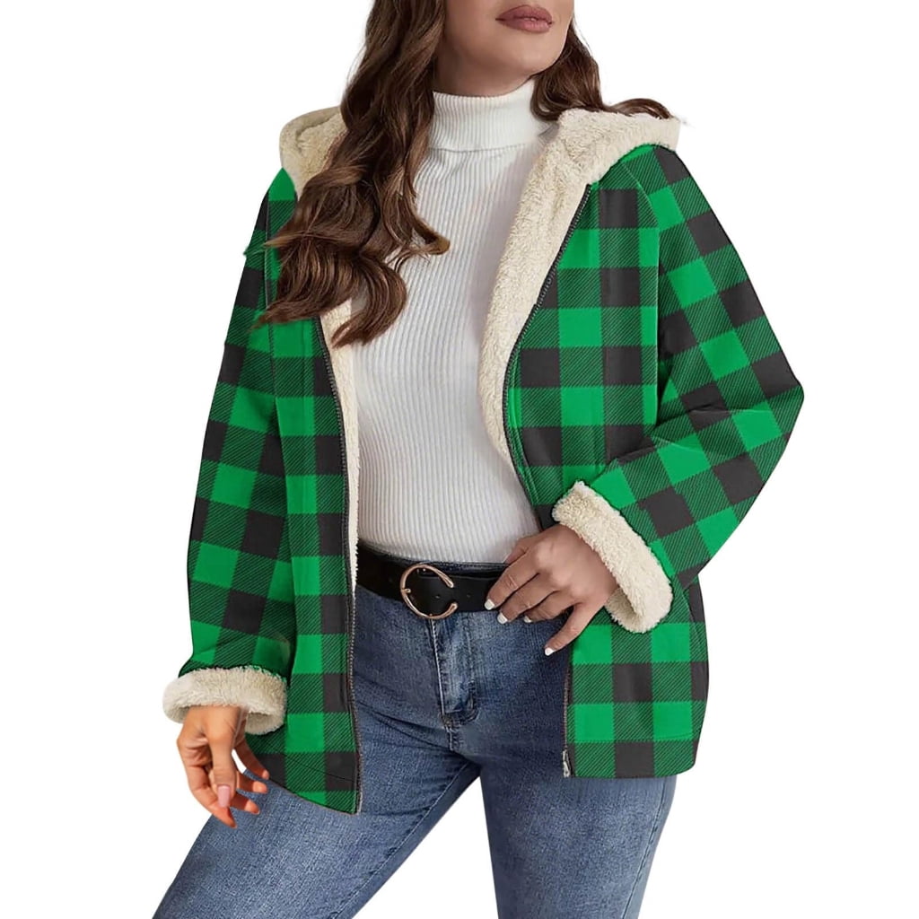 Aellinatey Women's Full Zip Wool Flannel Plaid Long Sleeve Autumn and ...