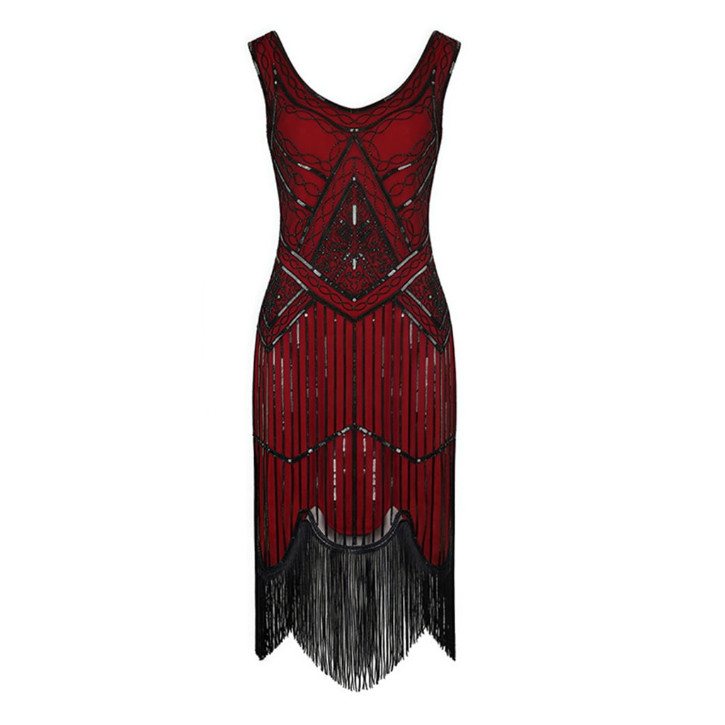 Aellinatey Women's Glitter Fringe Dress with Beading and Shimmering ...