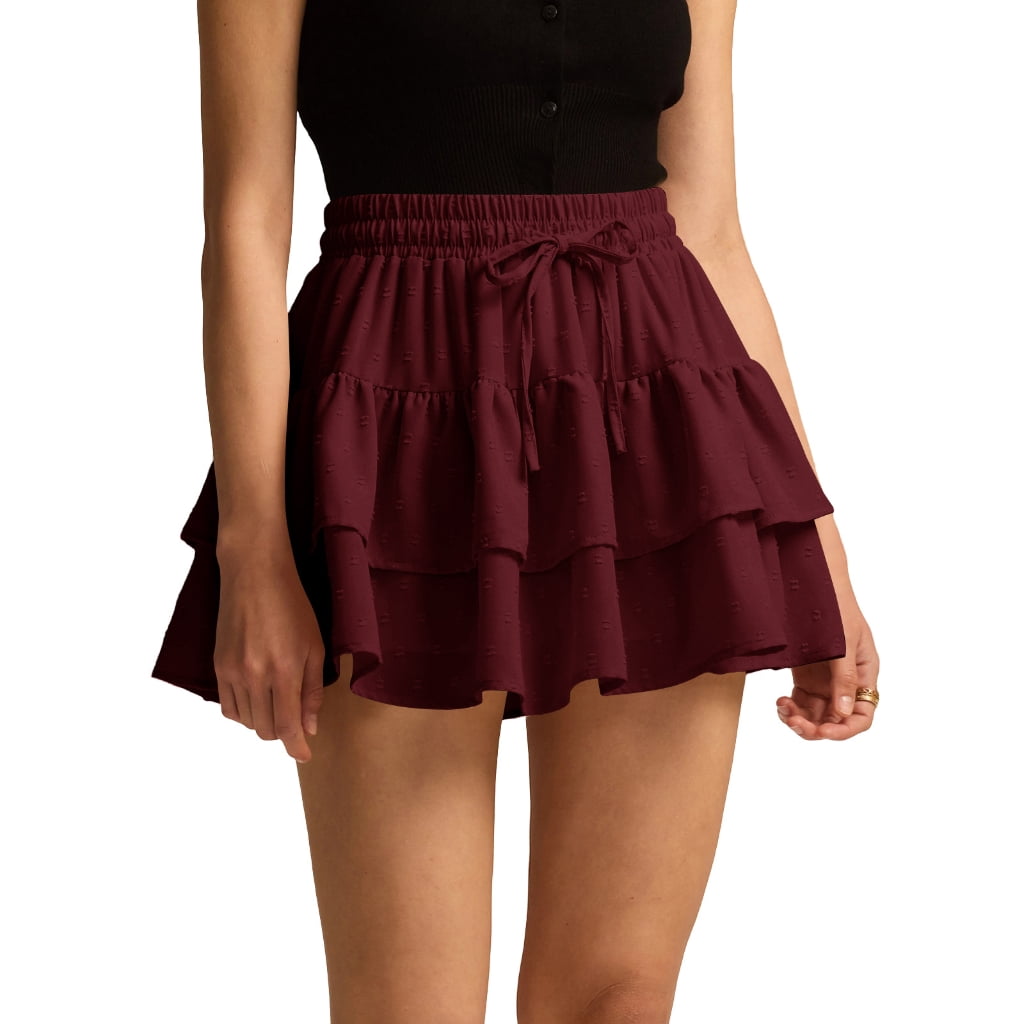 Aellinatey Women's High Waist Tiered Skirt, Double Layer Ruffle A-Line ...