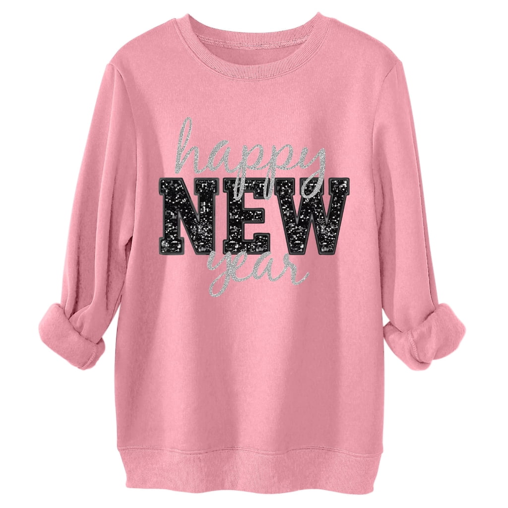 Aellinatey Women's Holiday Themed Sweatshirt Long Sleeve Happy New Year ...