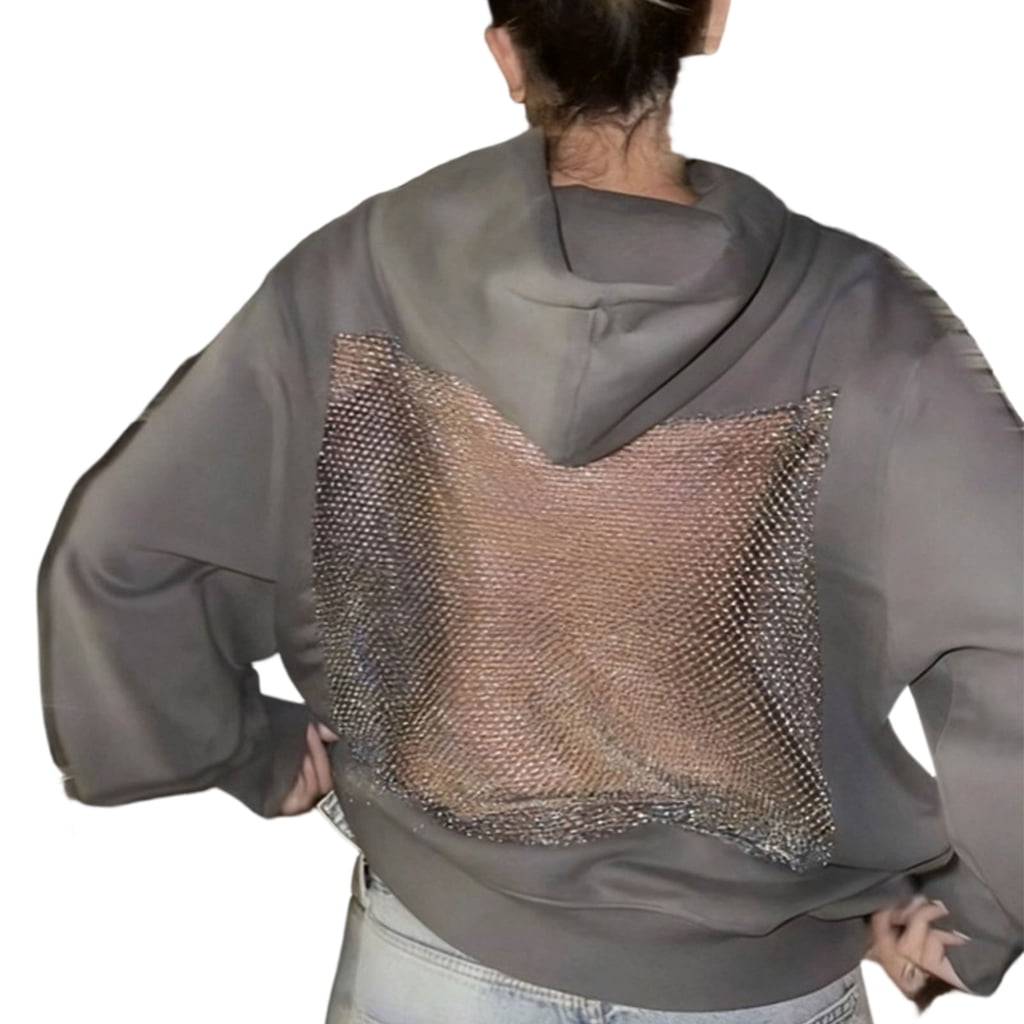 Aellinatey Women's Hoodie with Hollow Back Mesh Long Sleeve Oversized ...