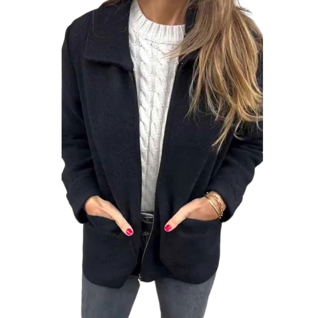 Aellinatey Women's Knitted Jacket with Zipper and Pockets,Womens Fuzzy ...