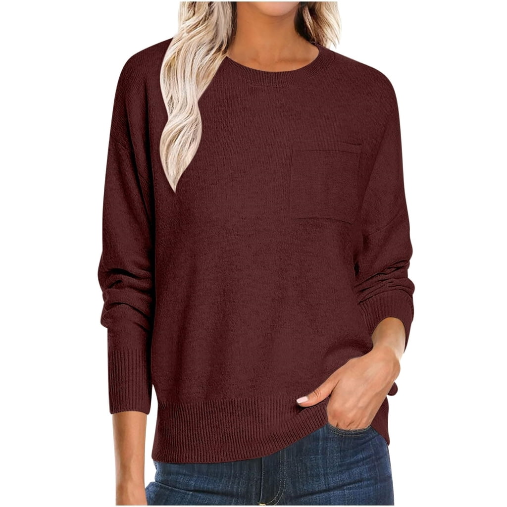 Aellinatey Women's Knitted Ribbed Casual Long Sleeve Crew Neck Pullover ...