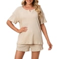 Aellinatey Women's Knitted V-neck Short-sleeved Top and Shorts Pajama ...