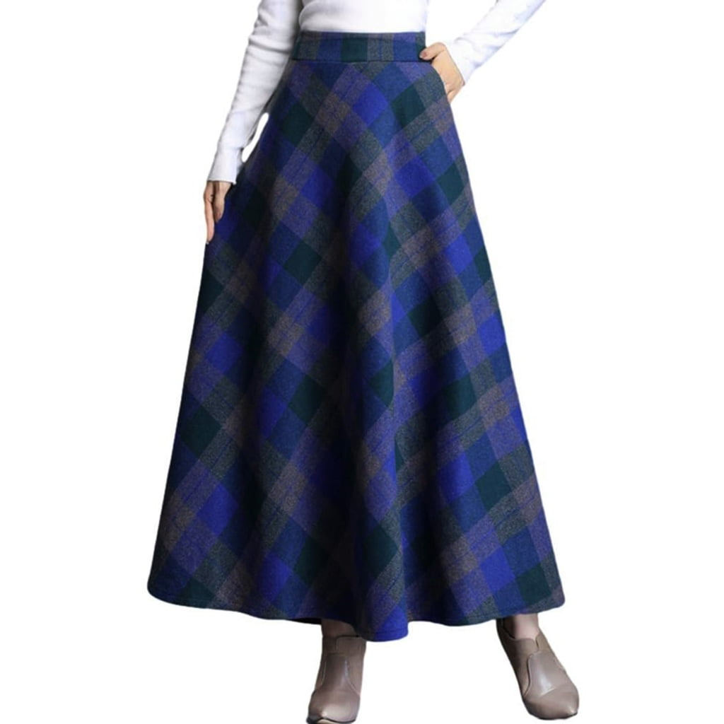 Aellinatey Women's Lattice Skirt Warm Elastic Waist Wool A-Line Pleated ...