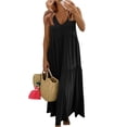 Aellinatey Women's Linen Dresses, V-Neck, Sleeveless, Bohemian Tiered ...