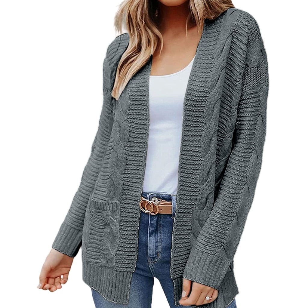 Aellinatey Women's Long Sleeve Cable Knit Cardigan Sweaters Open Front ...
