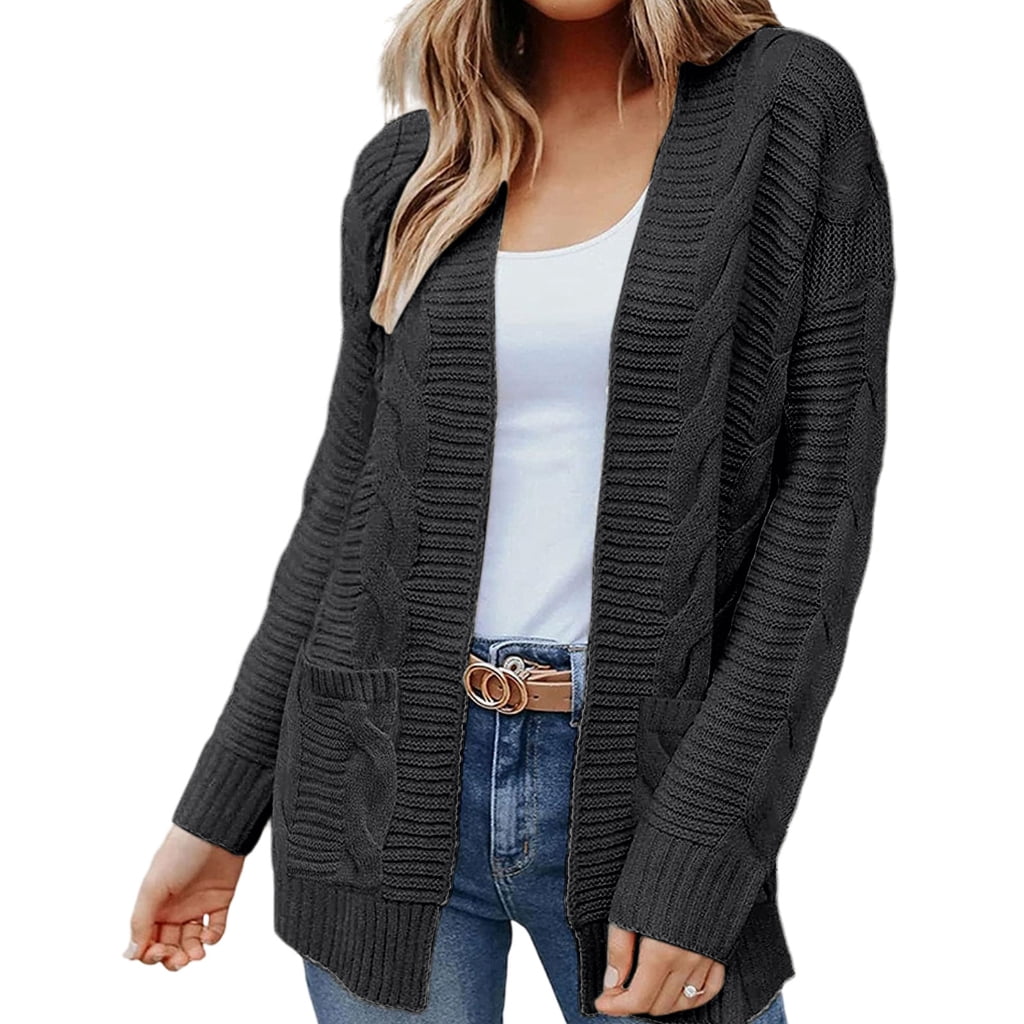 Aellinatey Women's Long Sleeve Cable Knit Cardigan Sweaters Open Front ...