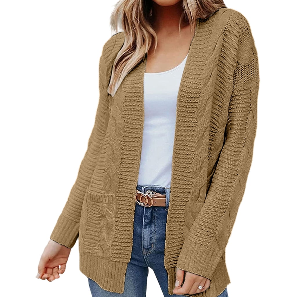 Aellinatey Women's Long Sleeve Cable Knit Cardigan Sweaters Open Front ...