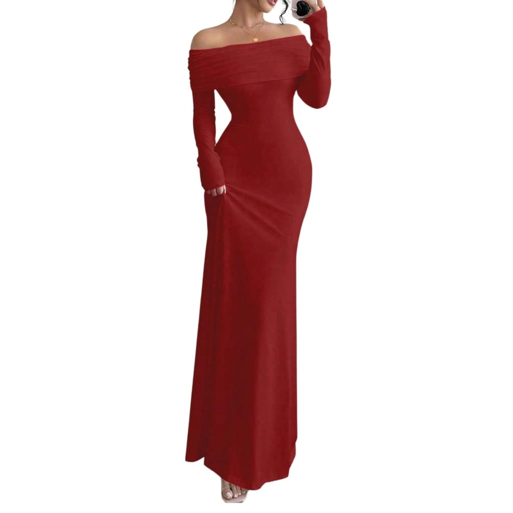 Aellinatey Women's Long Sleeve Off The Shoulder Bodycon Dress Elegant ...