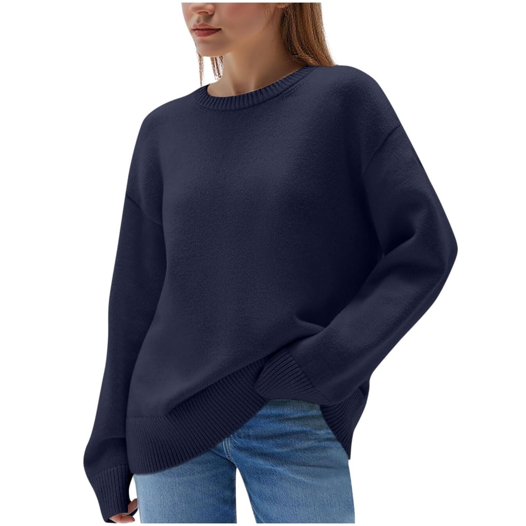 Aellinatey Women's Loose-fitting Long-sleeved Solid Color Crew Neck ...