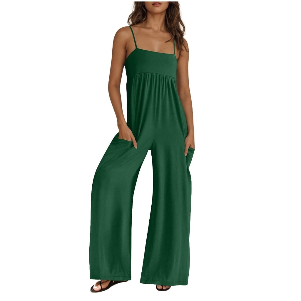 Aellinatey Women's One-Piece Wide-Leg Jumpsuit with Thin Straps ...