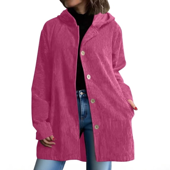Aellinatey Women's Oversized Corduroy Hooded Coat, Lightweight Casual ...