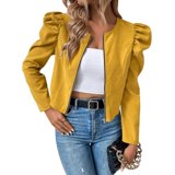 Aellinatey Women's Puff Sleeve Cropped Jacket Bolero Blazer Trendy Zip ...